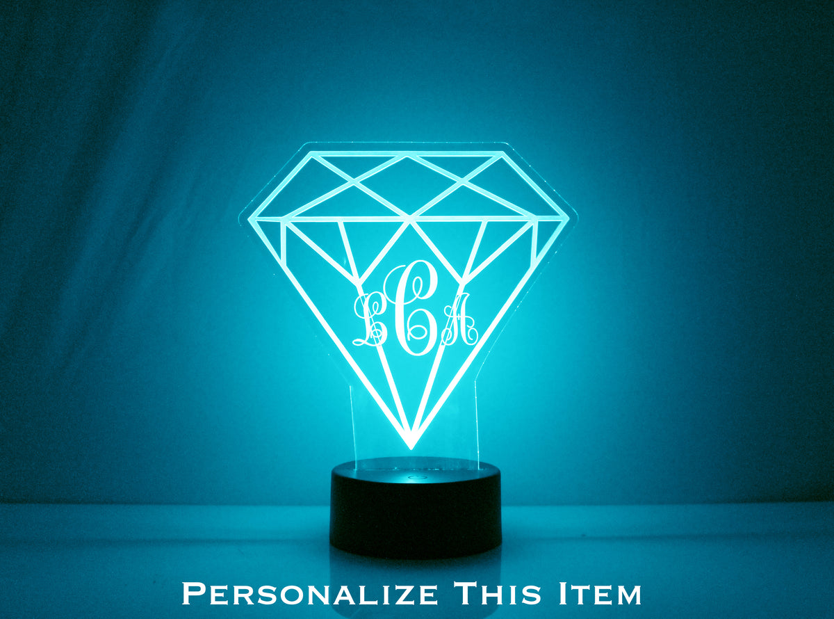 Monogram Diamond Shape Night Light, Personalized Free, LED Night Lamp ...